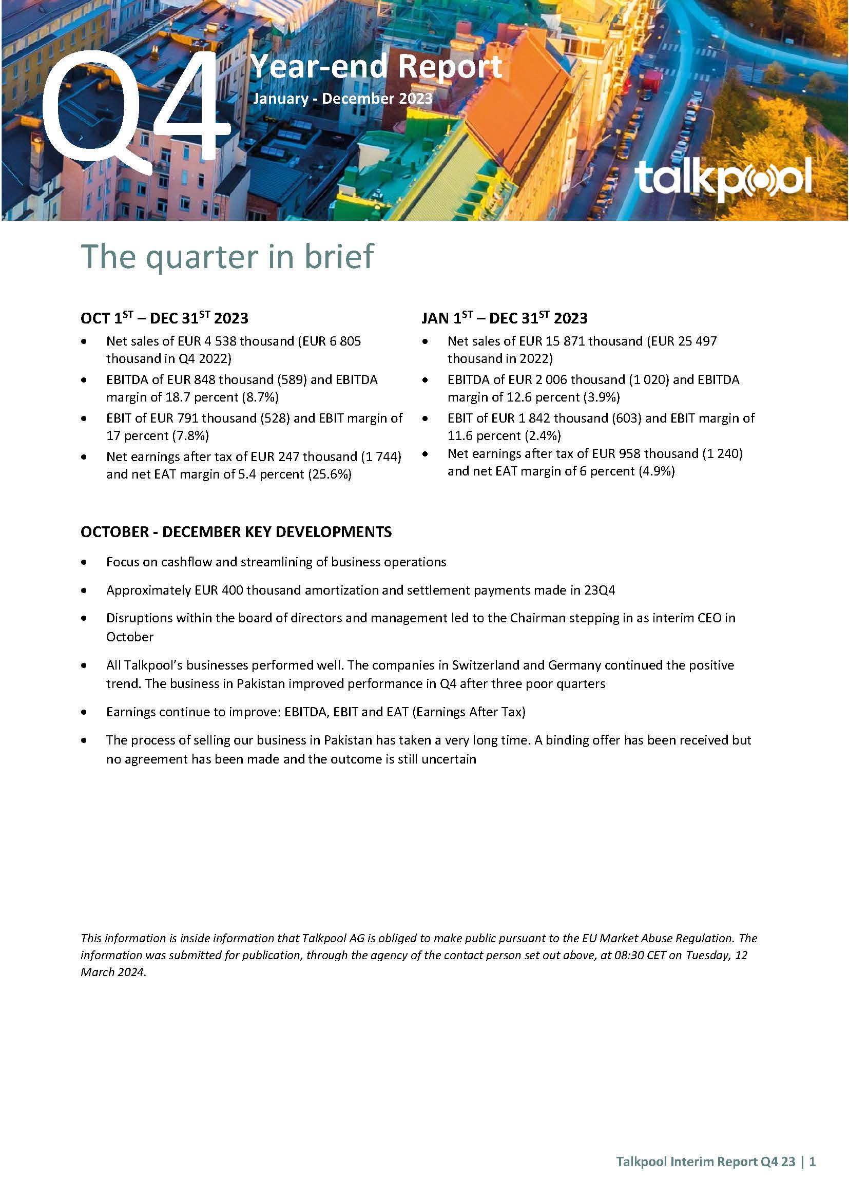 Year End Report January – December 2023 – Talkpool